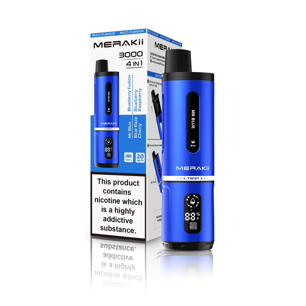 Merakii 3000 Puffs Disposable Vape 4 in 1 Pod System Kit Box of 5 ...